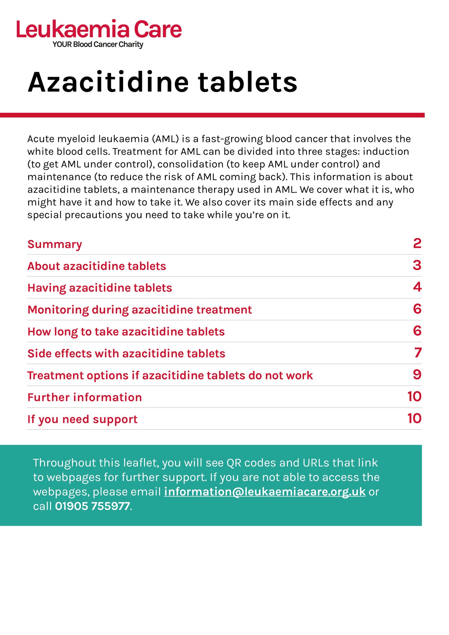 Oral Azacitidine for Acute Myeloid Leukaemia (AML) booklet – Leukaemia ...